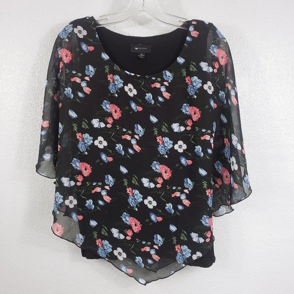 AB Studio | Tops | Ab Studios Womens Piece Black Semi Sheer Floral ...